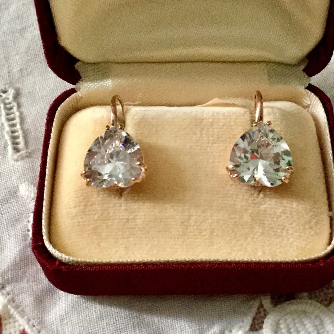 ART DECO TOPAZ Gold Plated Vintage Earrings Sparkly White Stone Elegant ...