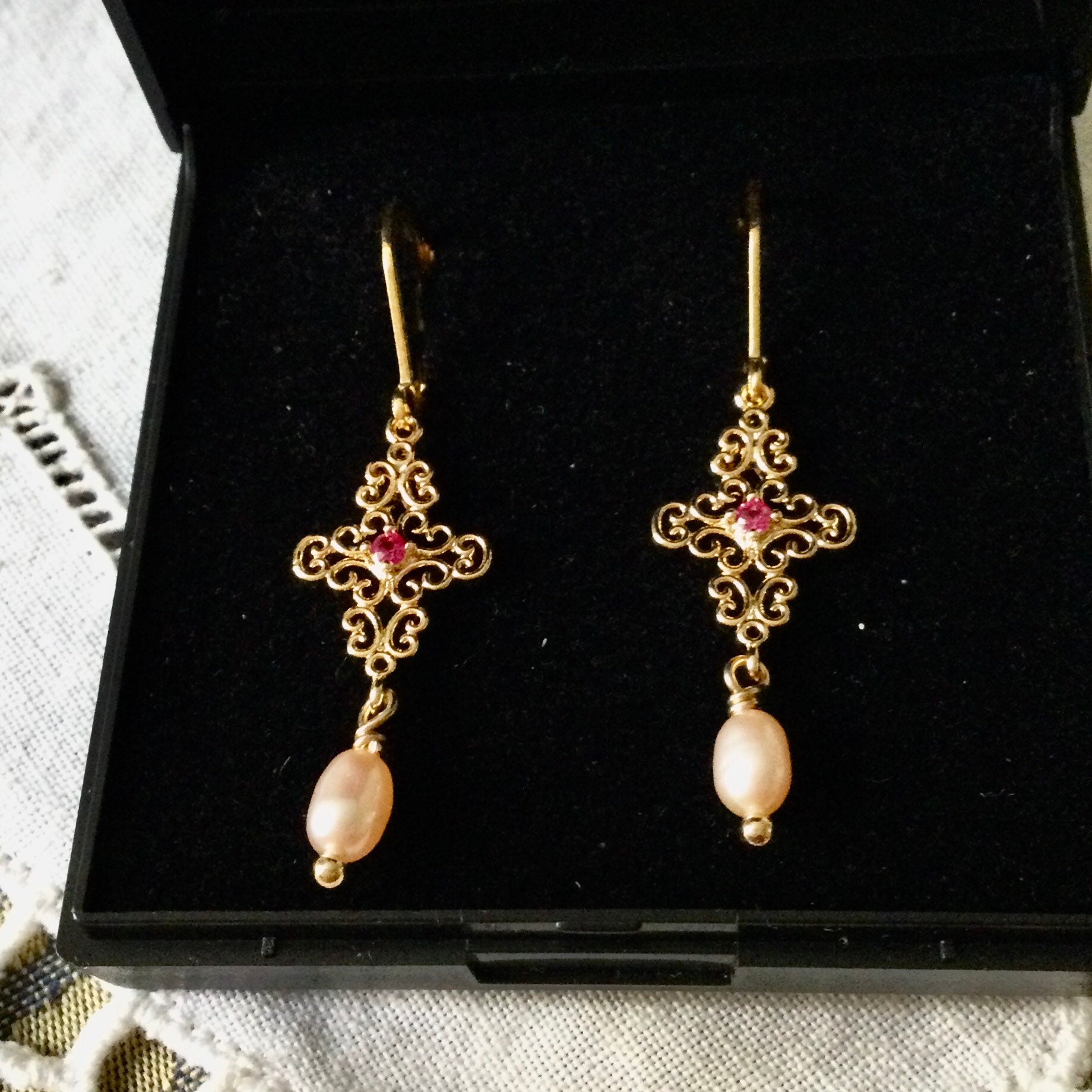 CARVED CROSS RUBY Genuine Baroque Pearl Gold Plated Vintage | Etsy