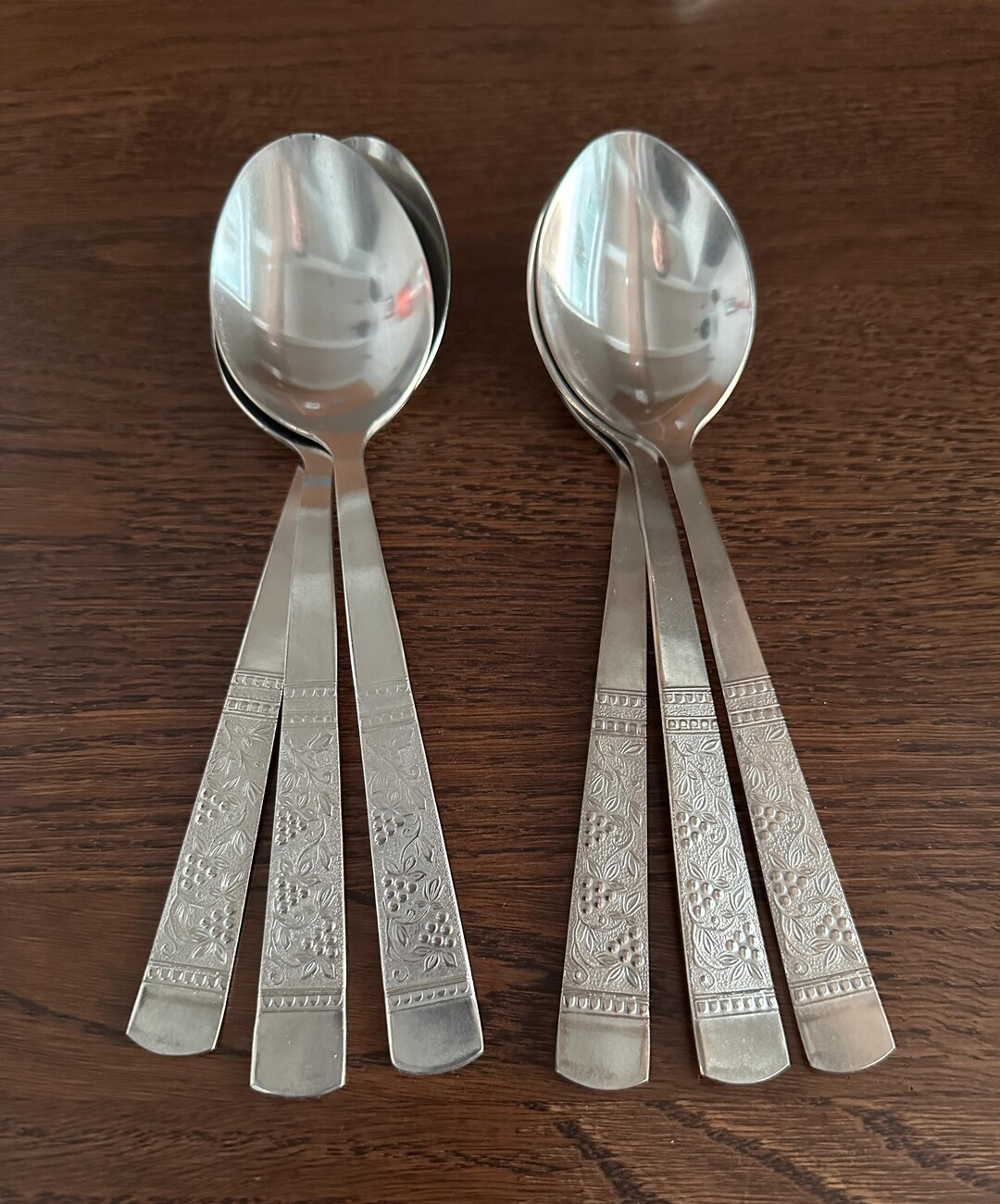 Vintage USSR Stainless Steel Table Spoons Set of 6 Grapevine Pattern ...