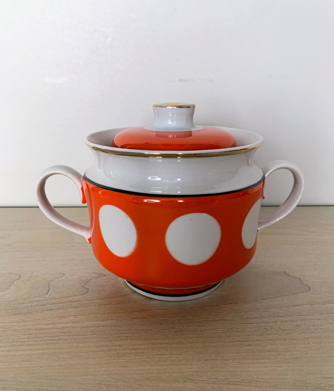 Soviet Polka Dot Sugar Bowl, Dishes, Porcelain Soviet Sugar Bowl, Retro ...