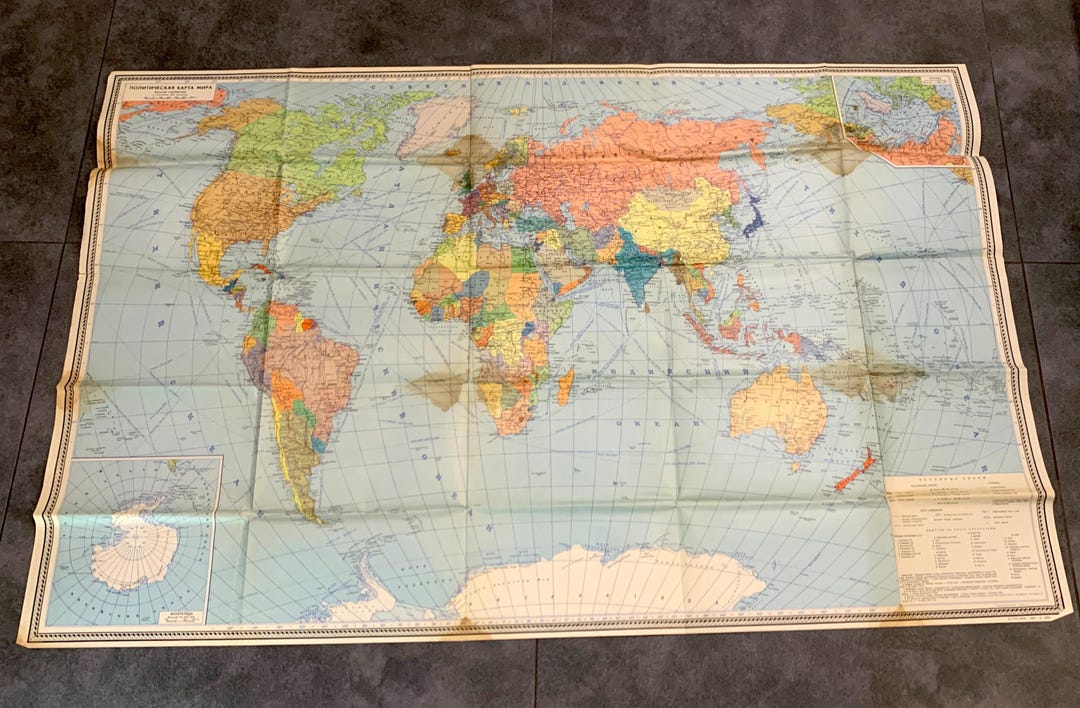Vintage Soviet Union Political World Map 105x70 Cm 1980s USSR Retro ...