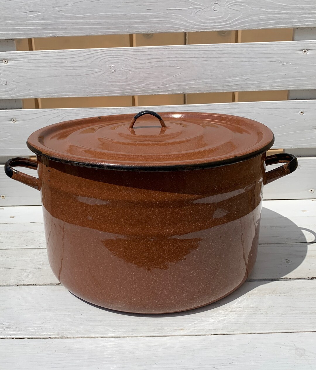 Vintage Soviet 1970s Brown Huge, Giant, Large Enamel Pot, Saucepan With ...
