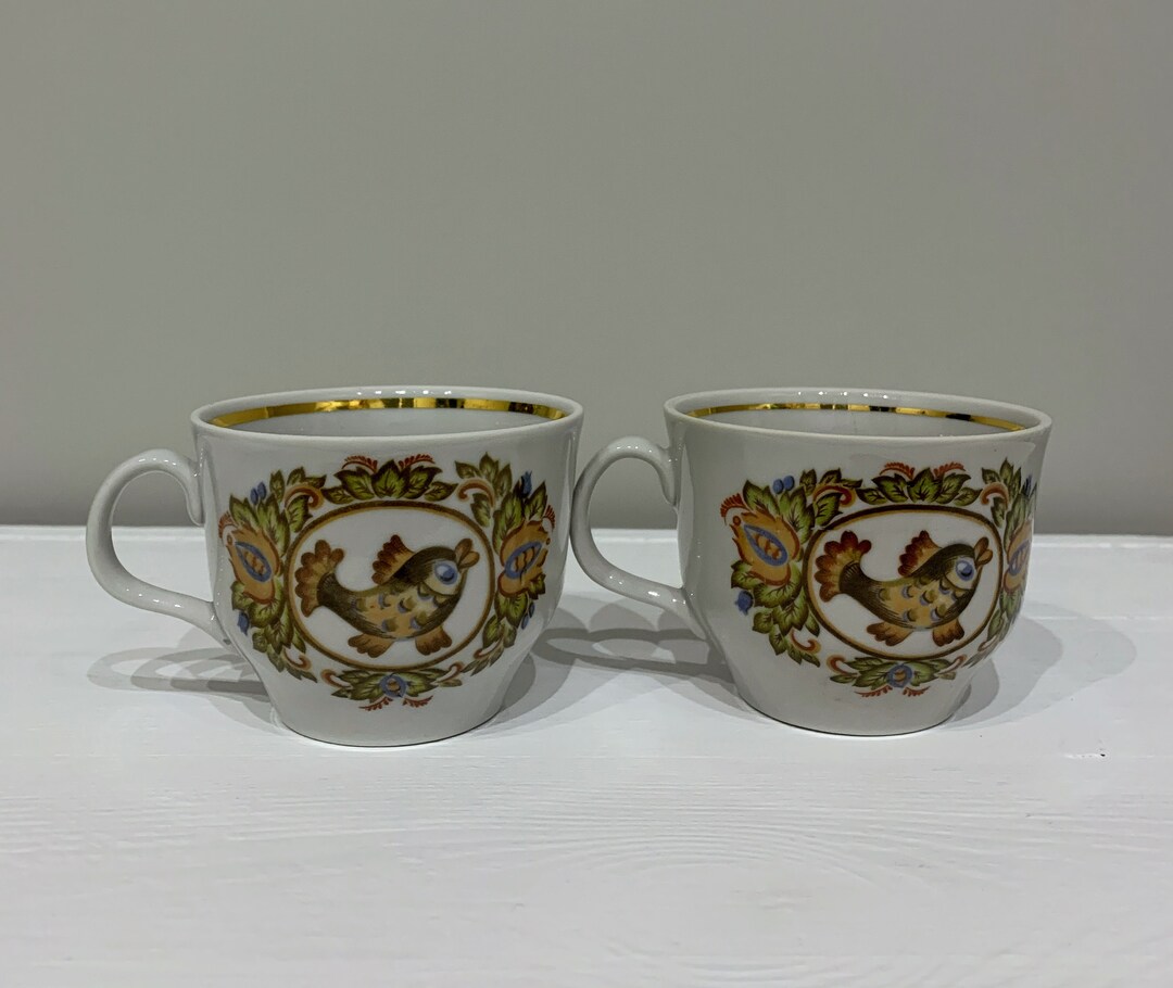 Set of Soviet Cups With Fish. Soviet Faience Cup, Teacups Ussr ...