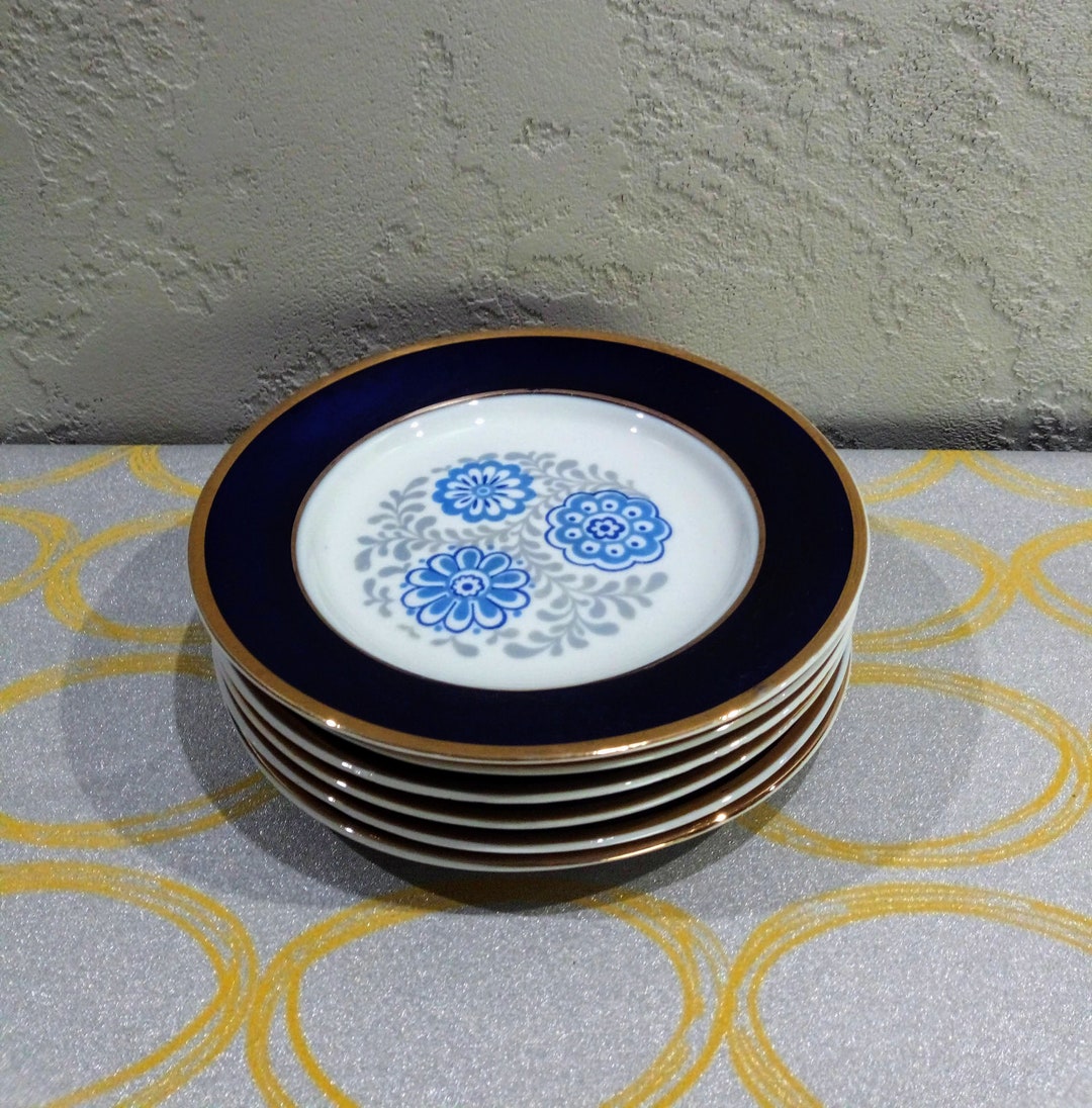 Set of 6 Soviet Plates. Vintage Plate With Cobalt Blue and Gold ...