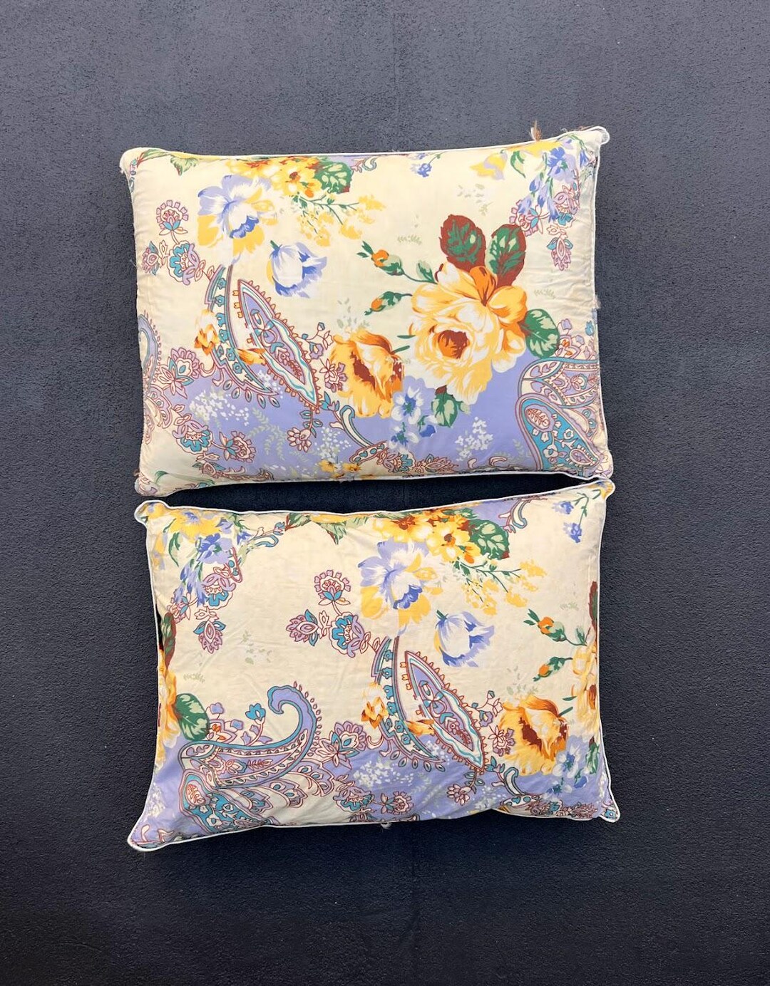 Set of 2 Vintage Soviet Feather Pillows – USSR Floral Pair – Heavy ...