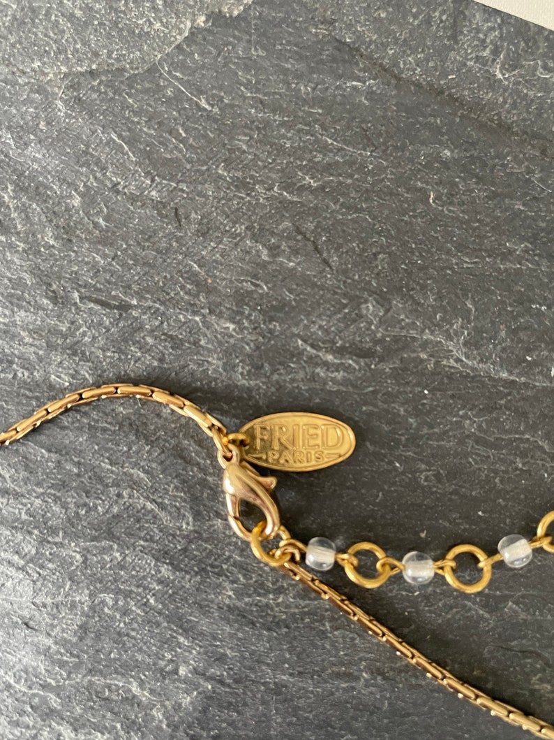 FRIED Paris Signed Rare Vintage Gold Necklace Set With Moonstone Clear ...