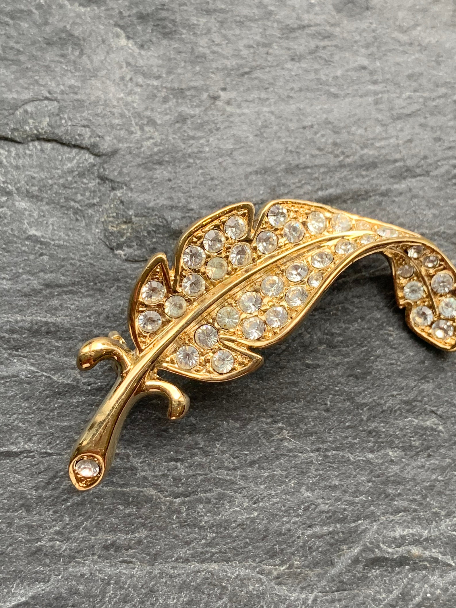 Bj Beatrix Signed Rhinestone Vintage Leaf Brooch Etsy