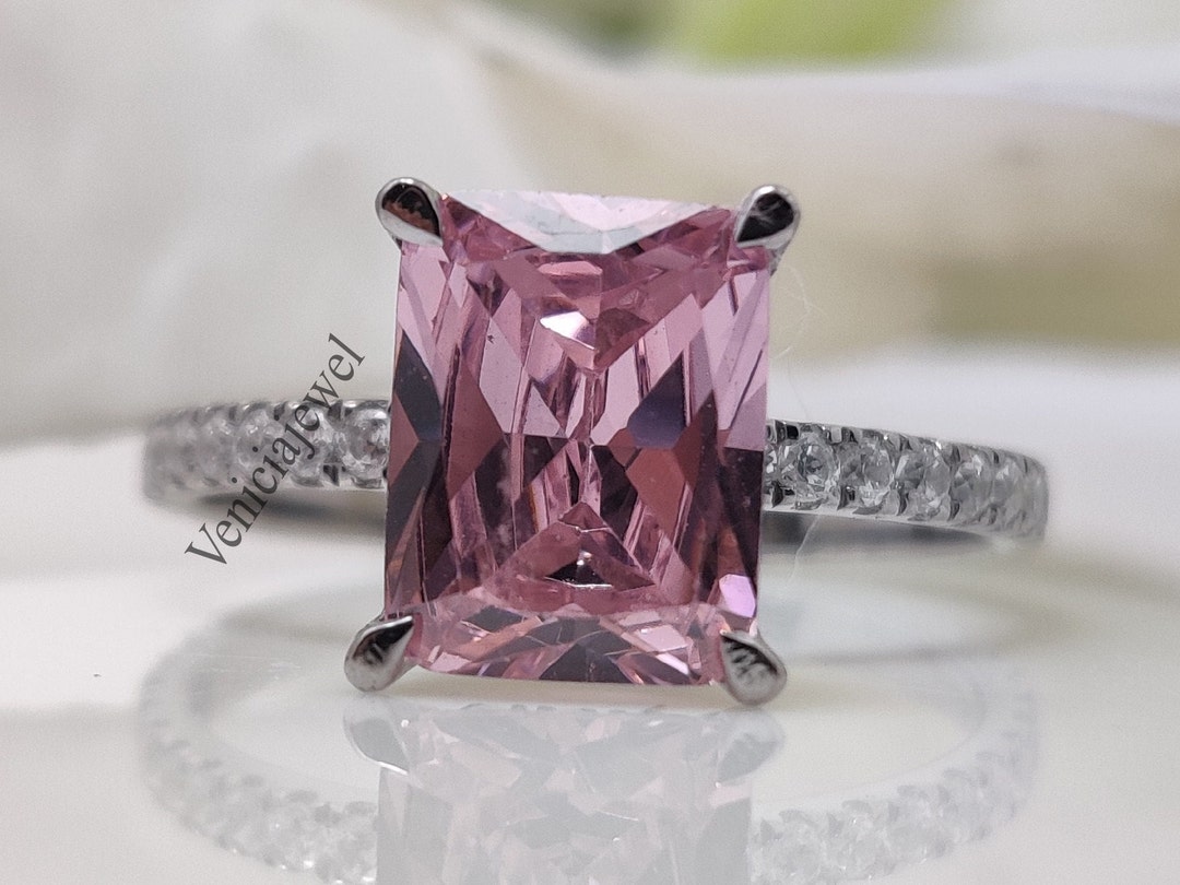 Barbie Ring Radiant Cut Pink Lab Diamond Engagement Ring, 925 Sterling ...