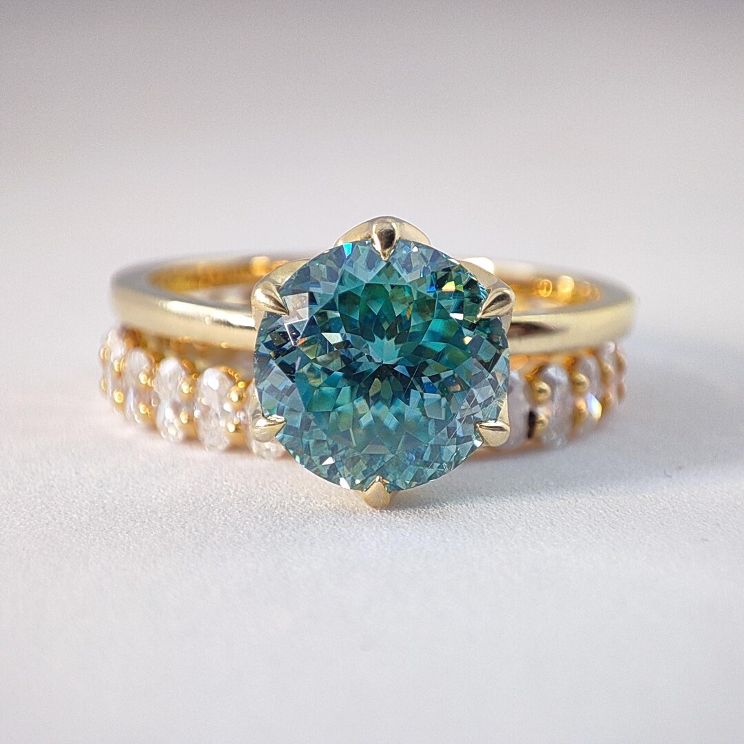 Portuguese Cut Moissanite Engagement Ring With Wedding Band, 3 CT ...