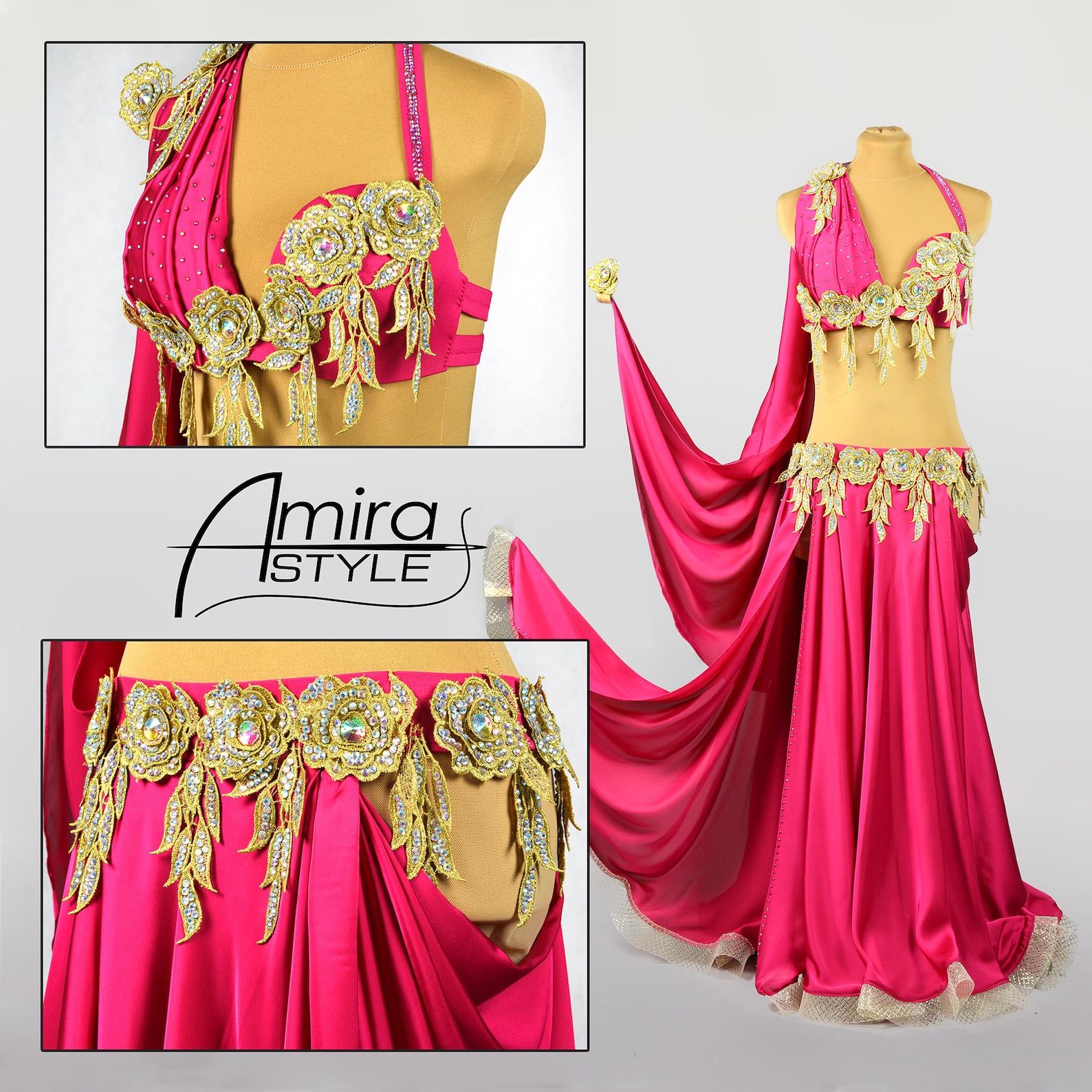 Professional Belly Dance Costume - Amira STYLE - Bra, Skirt With Pants ...