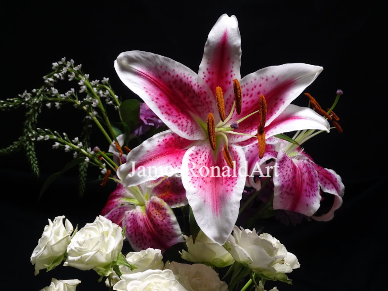 Beautiful Flowers; Pink Tiger Lily and White Roses - Etsy
