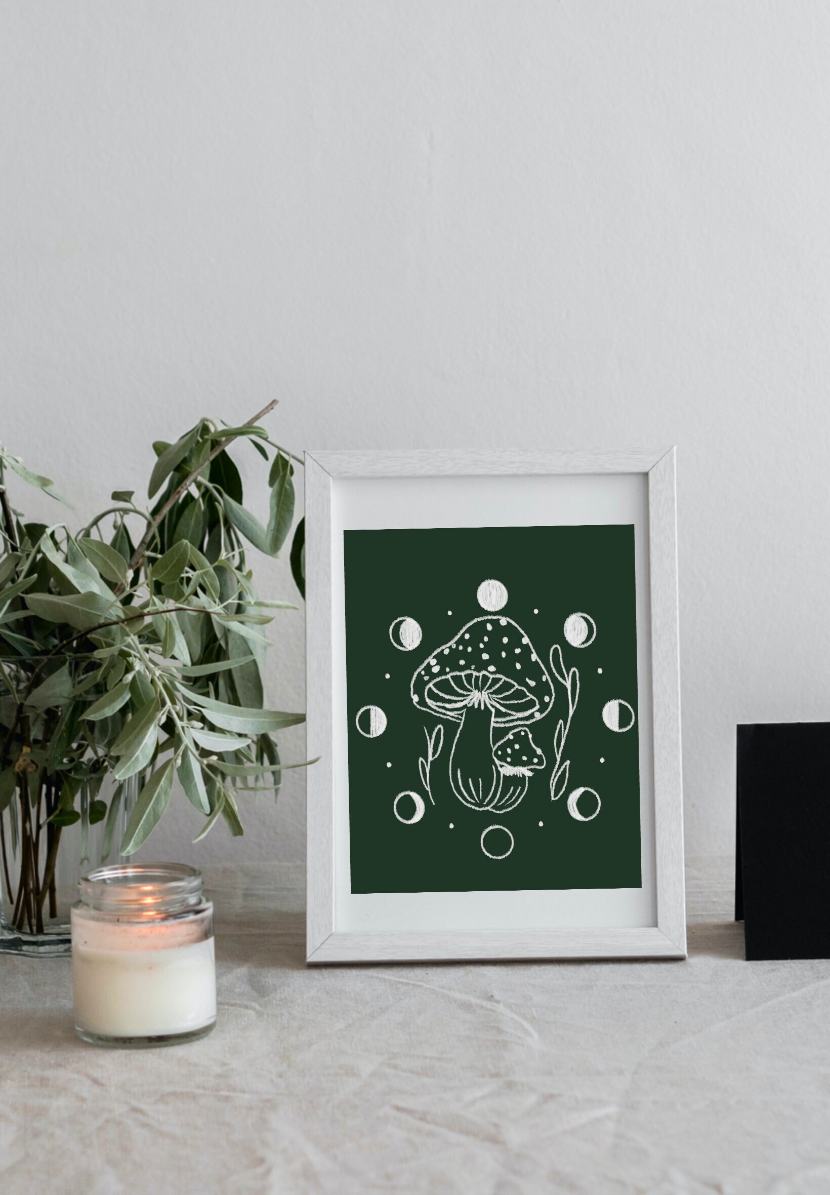 Green Mushroom Moon Phases Art Print - Etsy