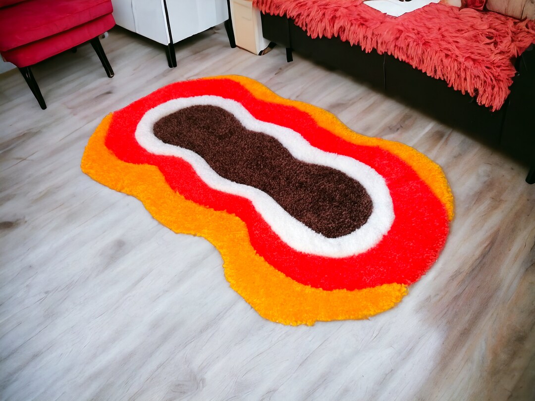Retro Carpet 70s Style Handmade. Living Room Carpet Orange Brown ...