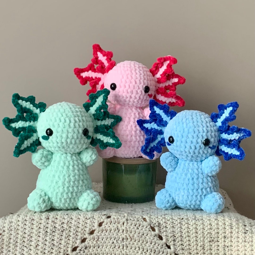 Crochet Axolotl, Crocheted Animals, Sitting Axolotl Plush, Handmade ...