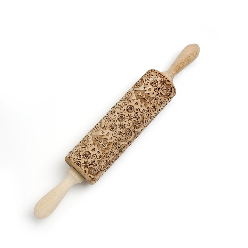 Scandinavian 4 Birds and Trees Embossing Rolling Pin | Etsy