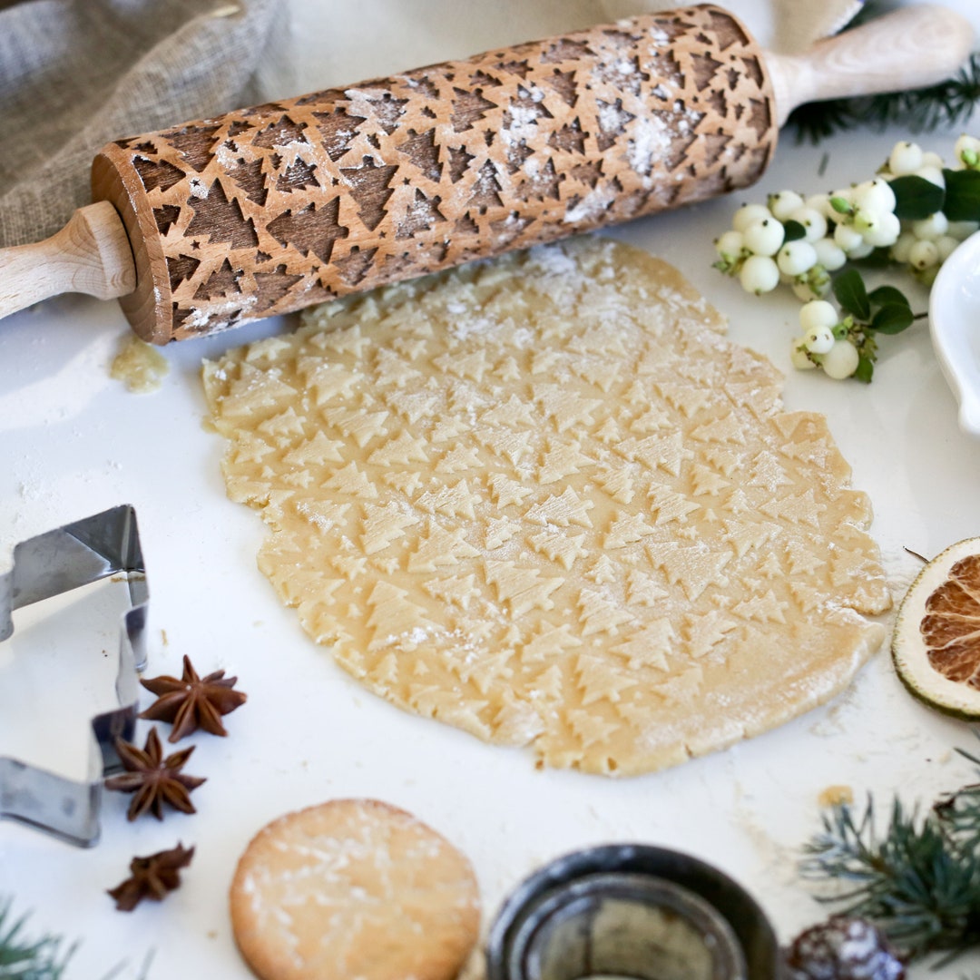Mattarello con goffratura di alberi di Natale e stelle - Mattarello ...
