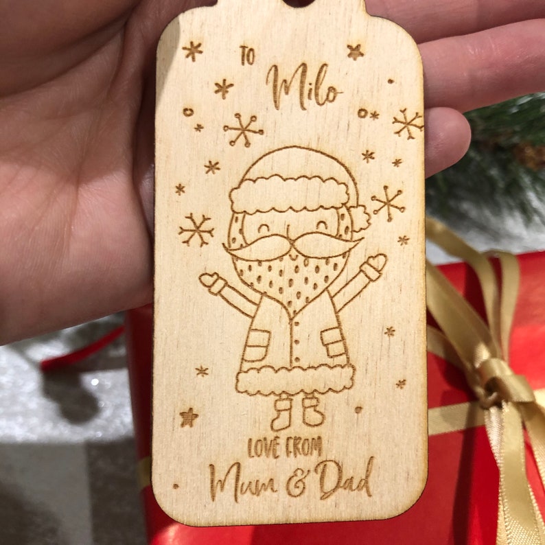 Personalised Wooden Engraved Santa Christmas Gift Tag Reusable and Eco ...