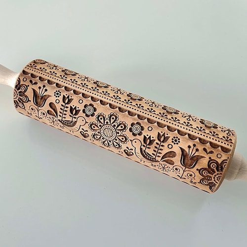 Scandinavian 4 Birds and Trees Embossing Rolling Pin | Etsy