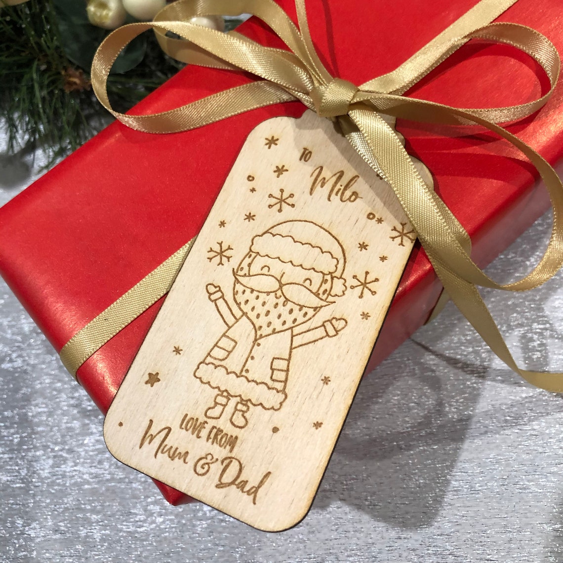 Personalised Wooden Engraved Santa Christmas Gift Tag Reusable and Eco ...