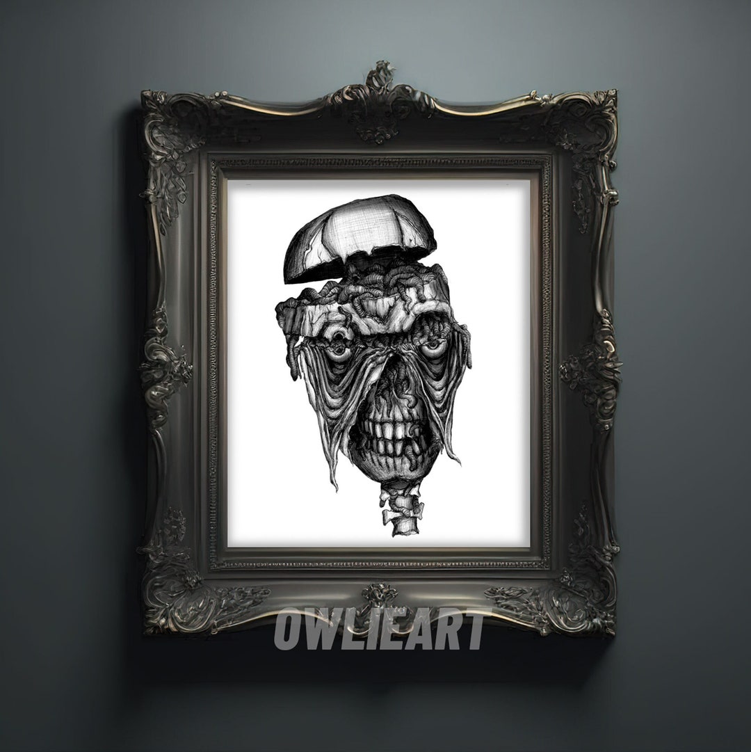 Zombie Horror Art Print: Brain Worm Pen & Ink Gore Poster - Etsy