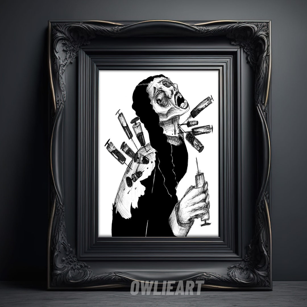 Fear of Needles Art Print: Gothic Horror Inktober Drawing - Etsy