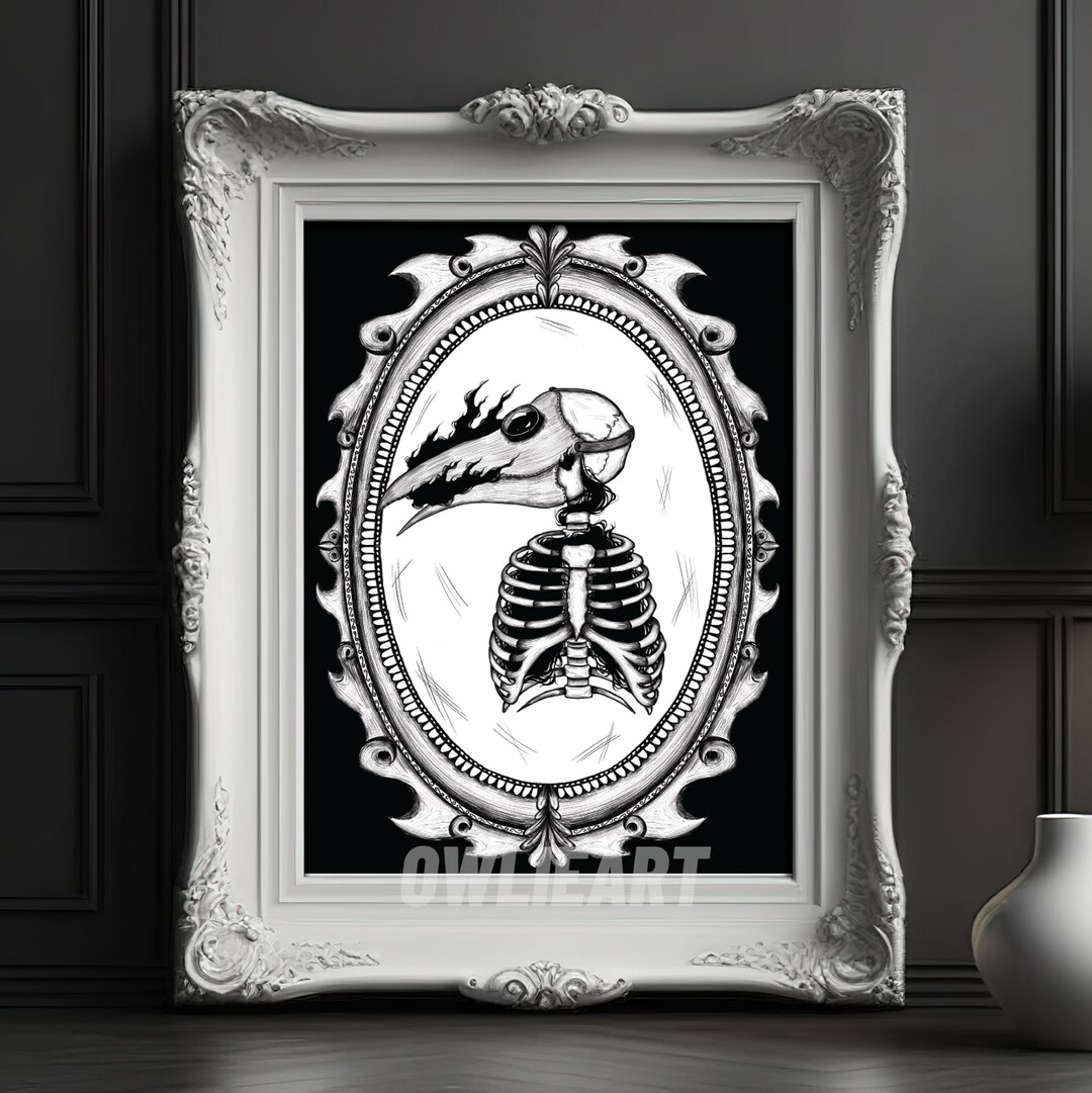 Skeleton Plague Gothic Art Print Smoke Gas Mask Drawing Ink Print ...
