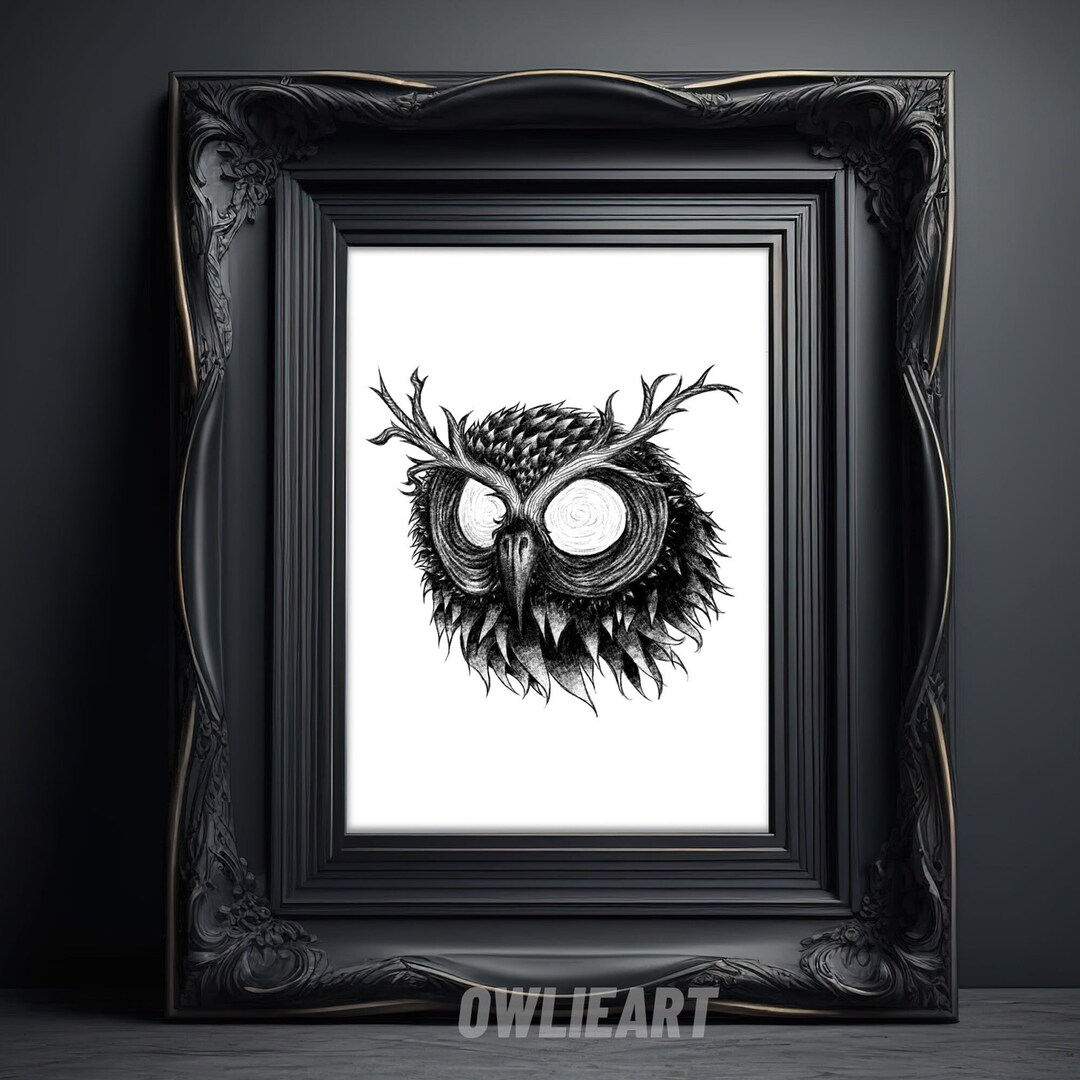 Tree Owl Creepy Art Print Drawing Charcoal Horror Home Décor - Etsy