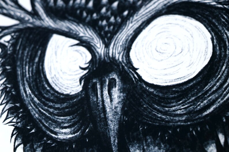 Tree Owl Creepy Art Print Drawing Charcoal Horror Home Décor - Etsy