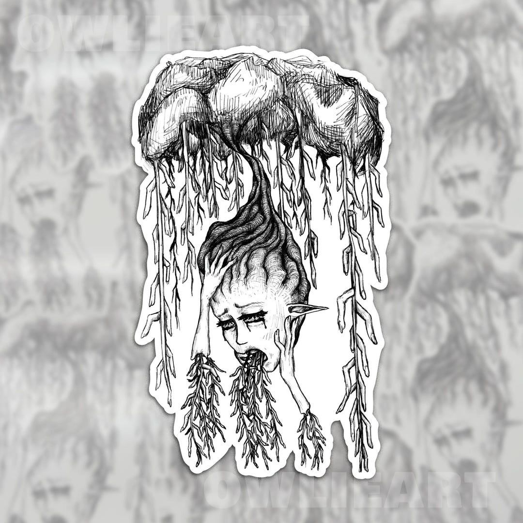 Weeping Willow Woman Sticker: Black & White Horror Gore Vinyl - Etsy