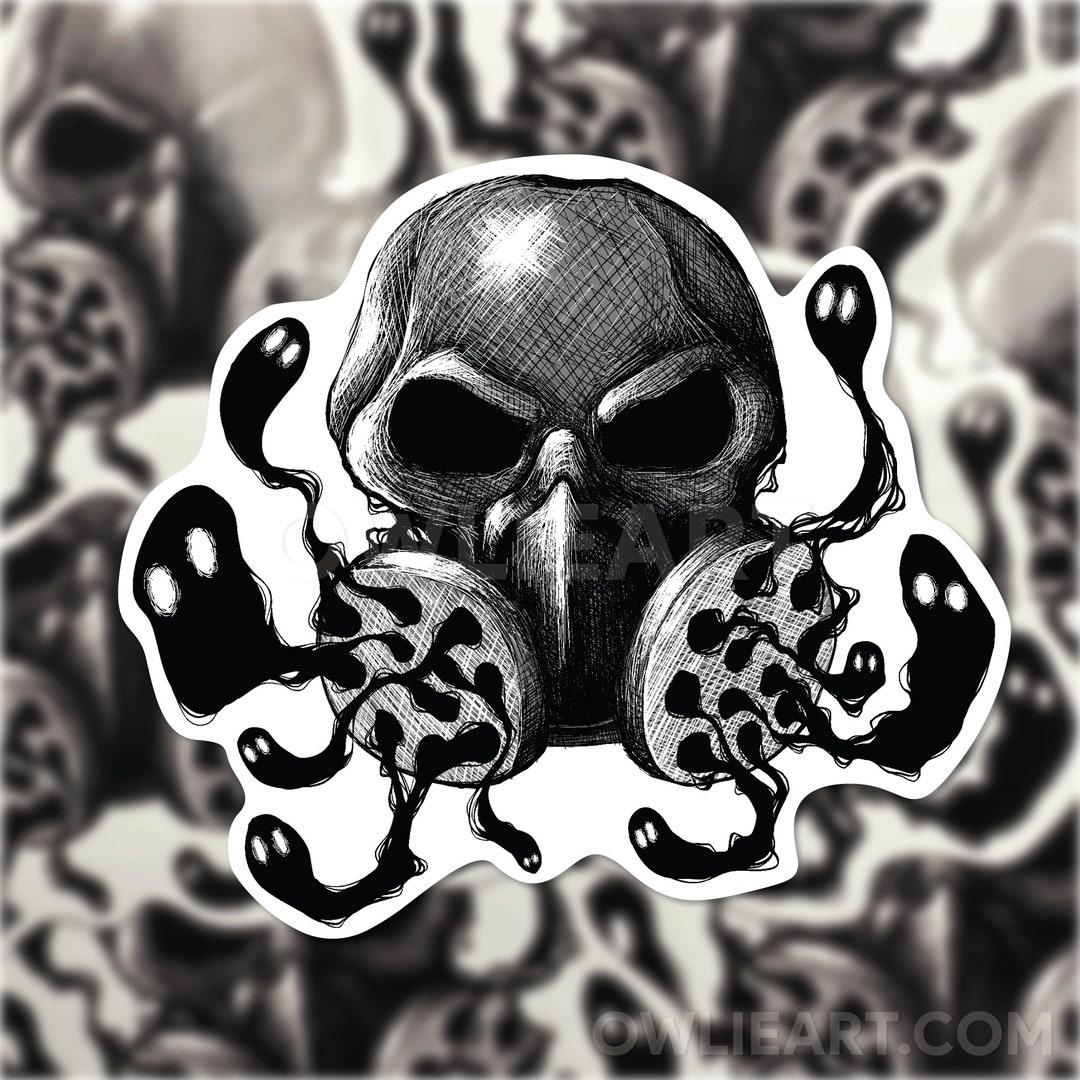 Ghost Gas Mask Sticker Skeleton Mask Horror Sticker Waterproof Gore ...