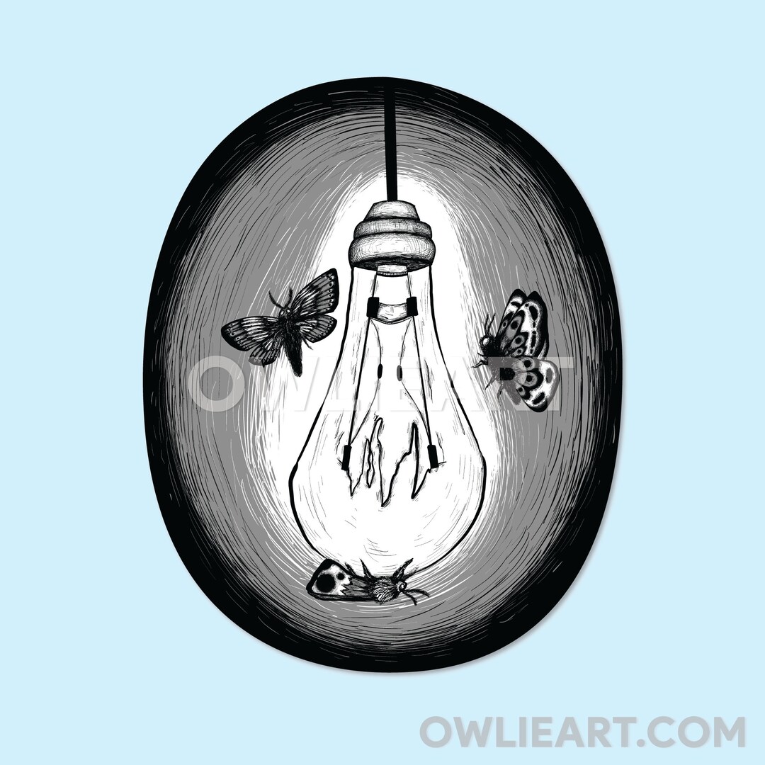 Moth Sticker Lightbulb Moth Sticker Pen and Ink Sticker - Etsy