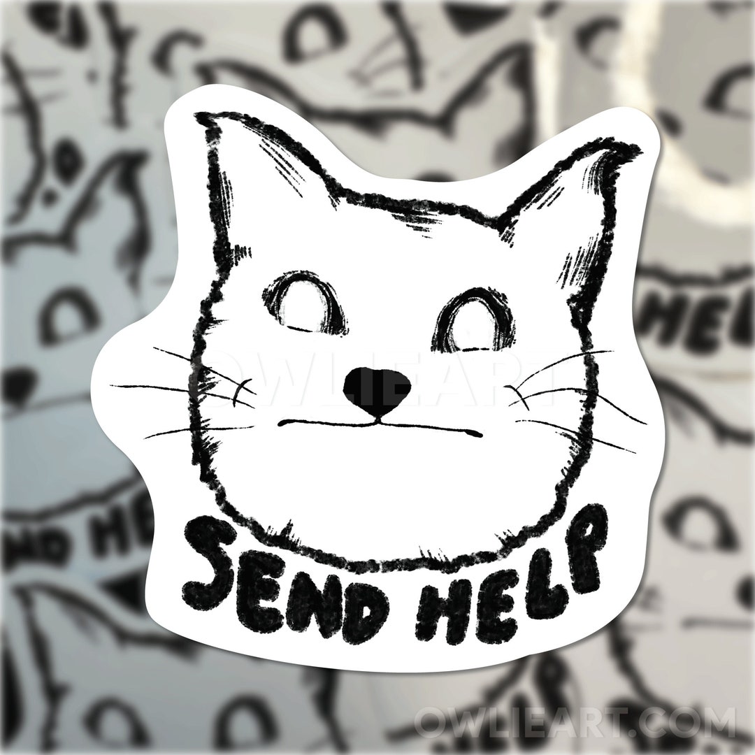 Send Help Sticker Cat Meme Sticker Cat Meme Sticker Trendy Sticker ...