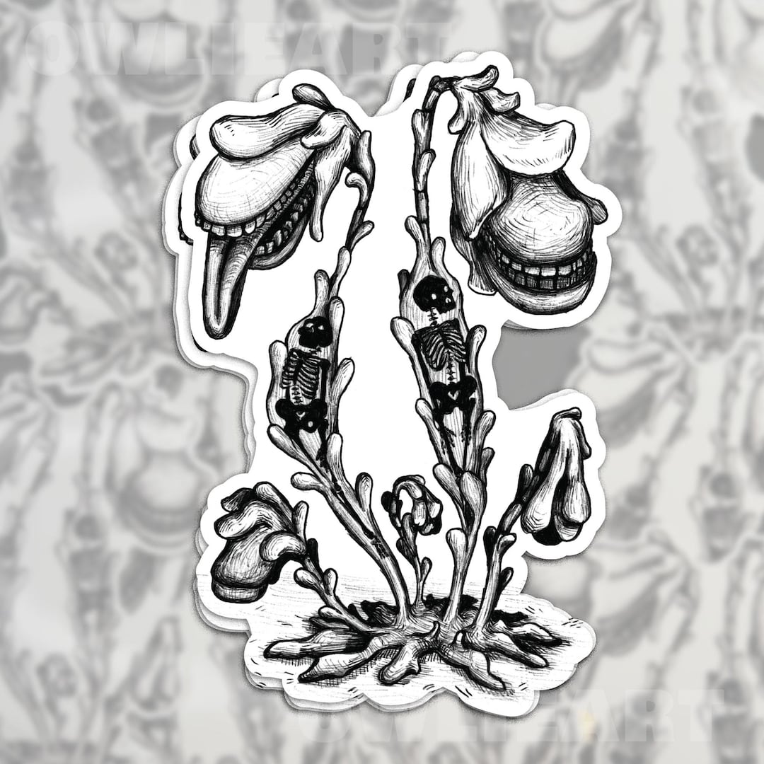 Skeleton Flower Sticker, Horror Teeth Plant Monster, Vinyl Sticker for ...