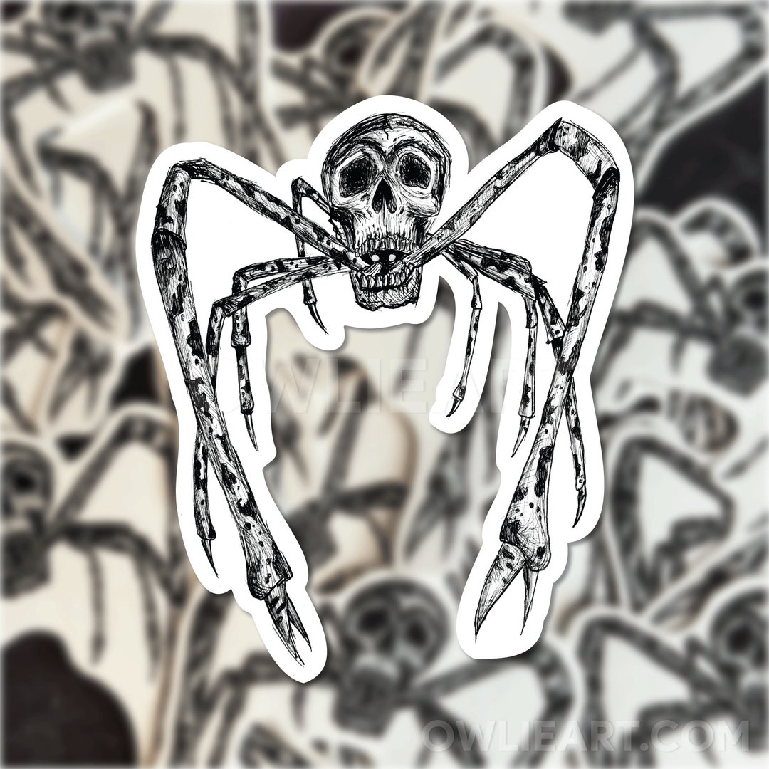 Skull Spider Waterproof Sticker: Pen & Ink Halloween Vinyl - Etsy