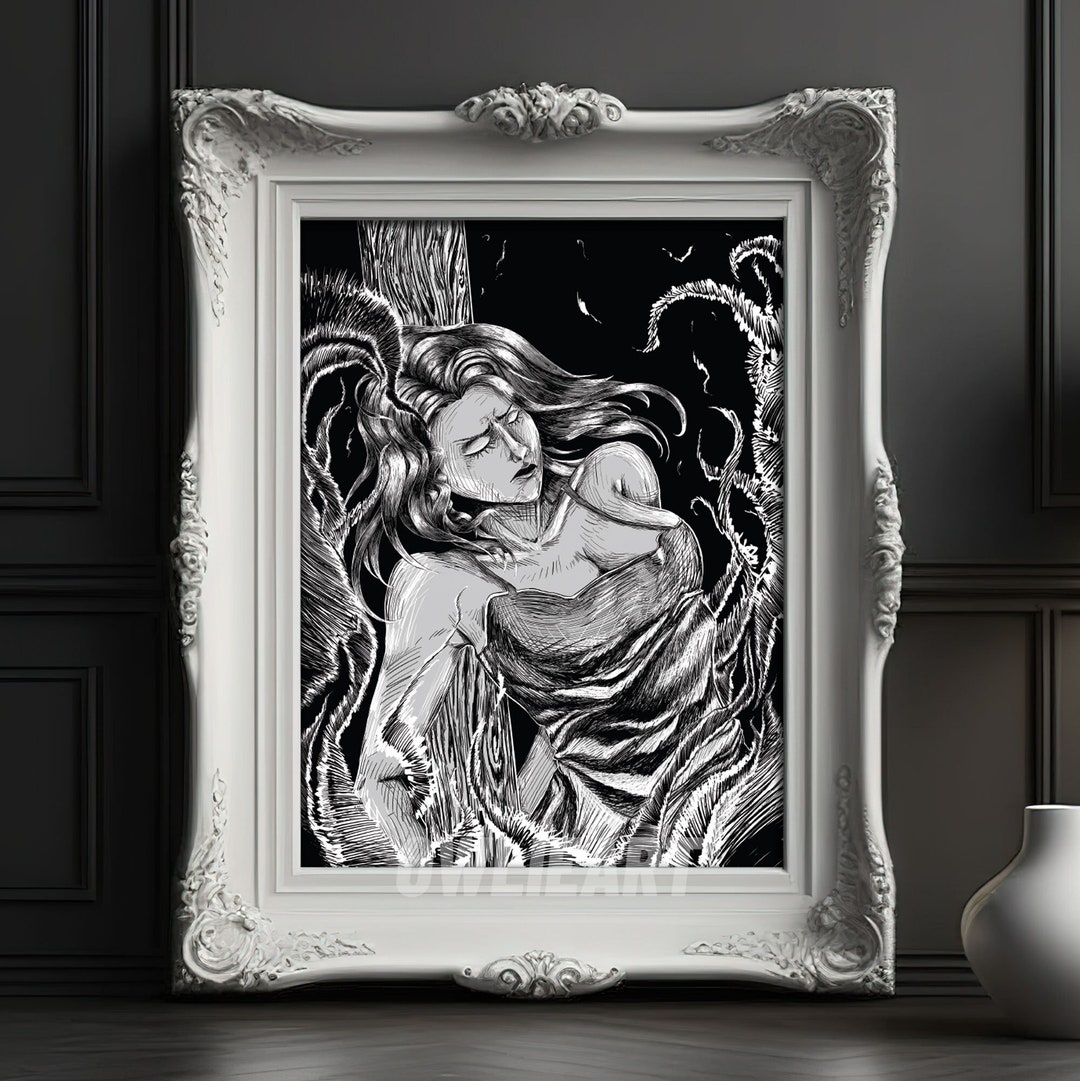 Witch Burning in Fire Inktober Drawing Stylized Fire Pen and Ink Horror ...