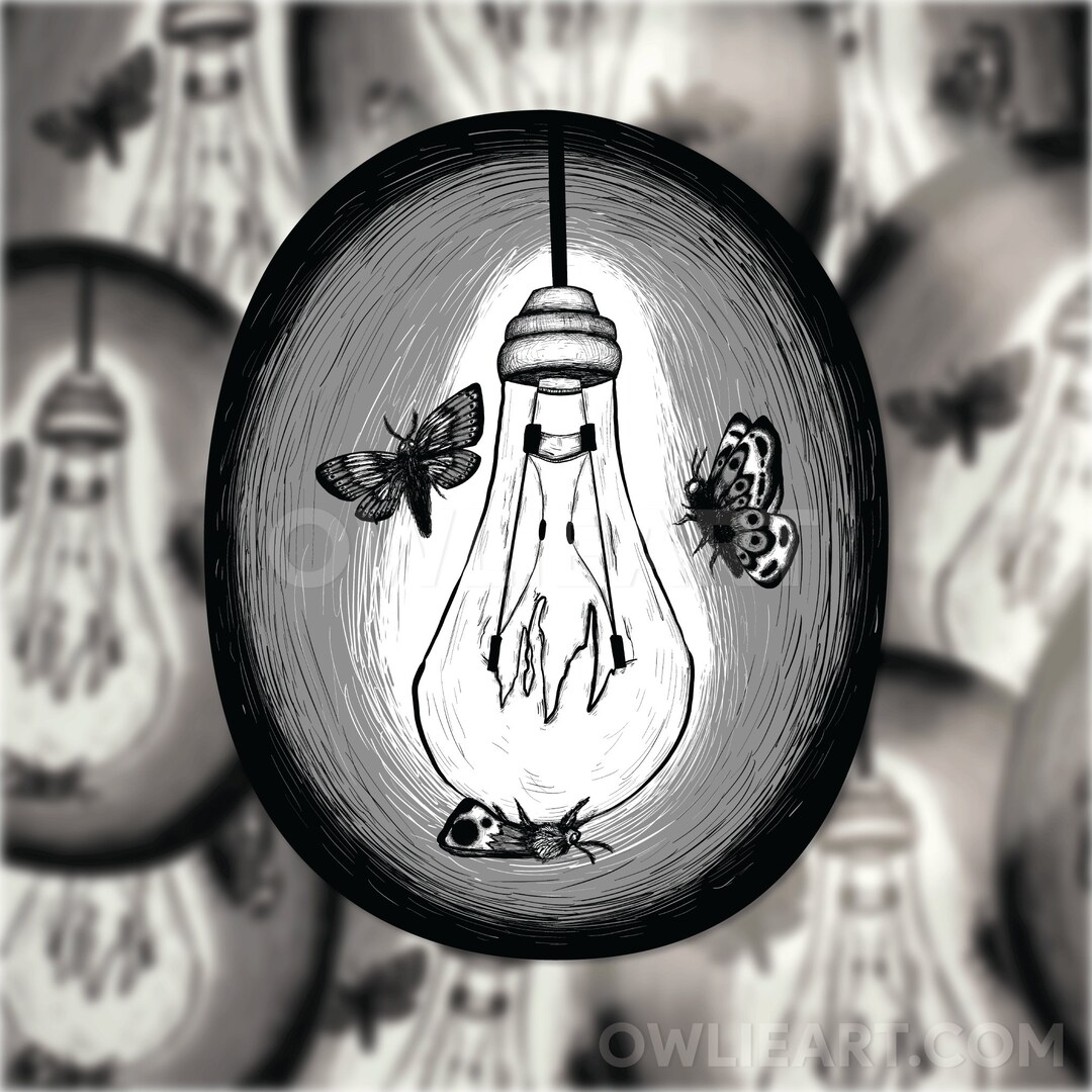 Moth Sticker Lightbulb Moth Sticker Pen and Ink Sticker Inktober ...