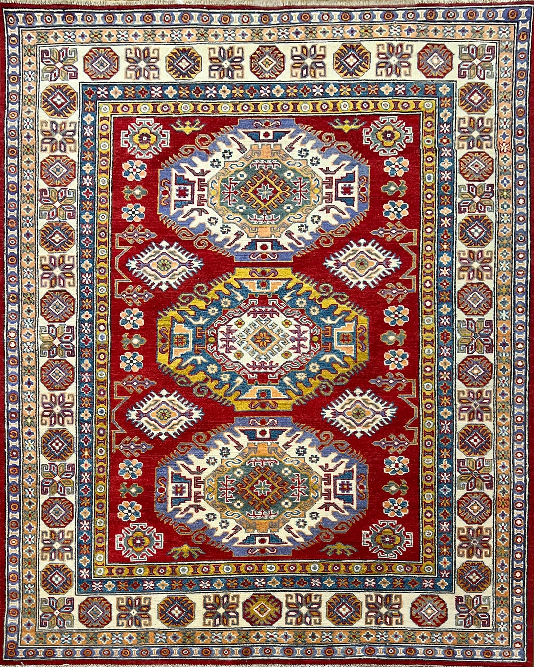 Kazakh Wool Rug | 6'3" X 5' | Home Decor | Hand-knotted Rug - Etsy