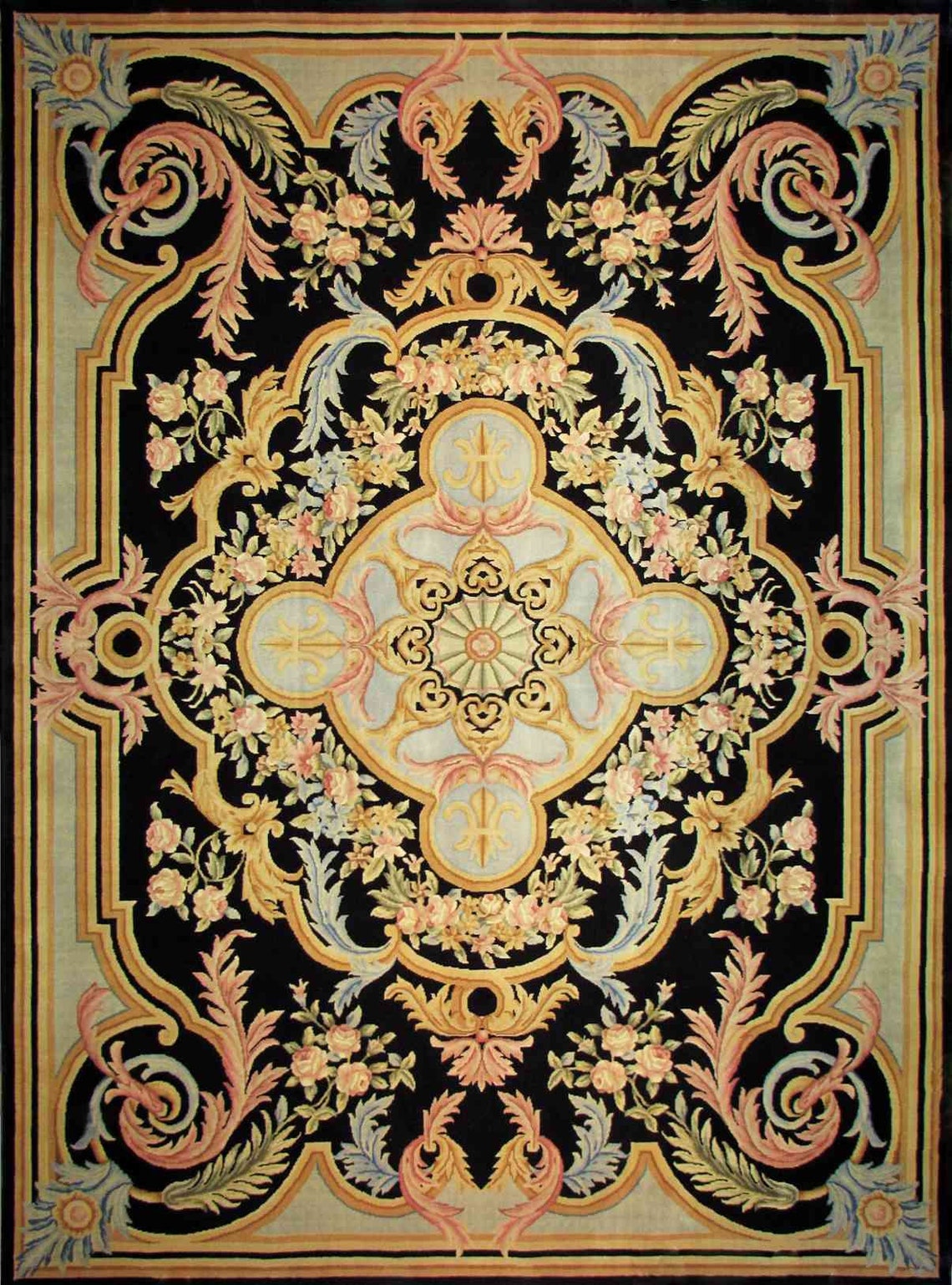 Large Area Rug 12' X 9' Feet French Style Carpet Aubusson Louis XV Hand ...