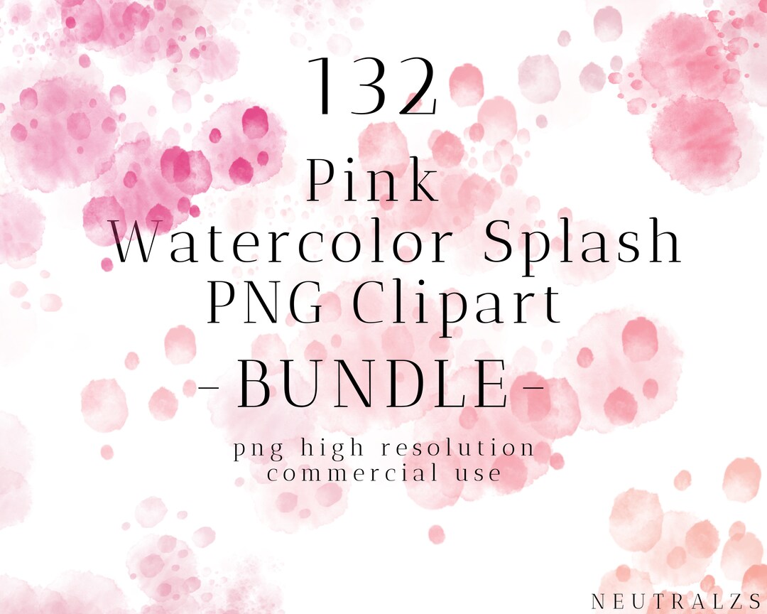 Pink Watercolor Splatter PNG Clipart Bundle, Pink Watercolor Paint ...