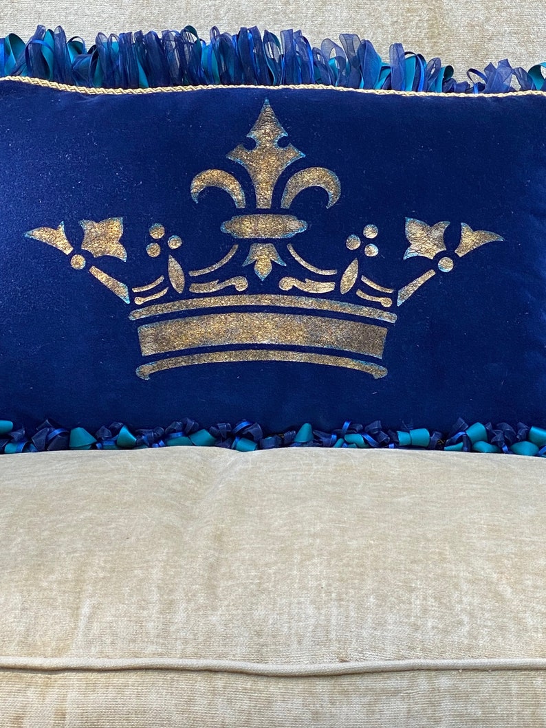 Royalty Blue Velvet Hand Painted Crown Pillow - Etsy