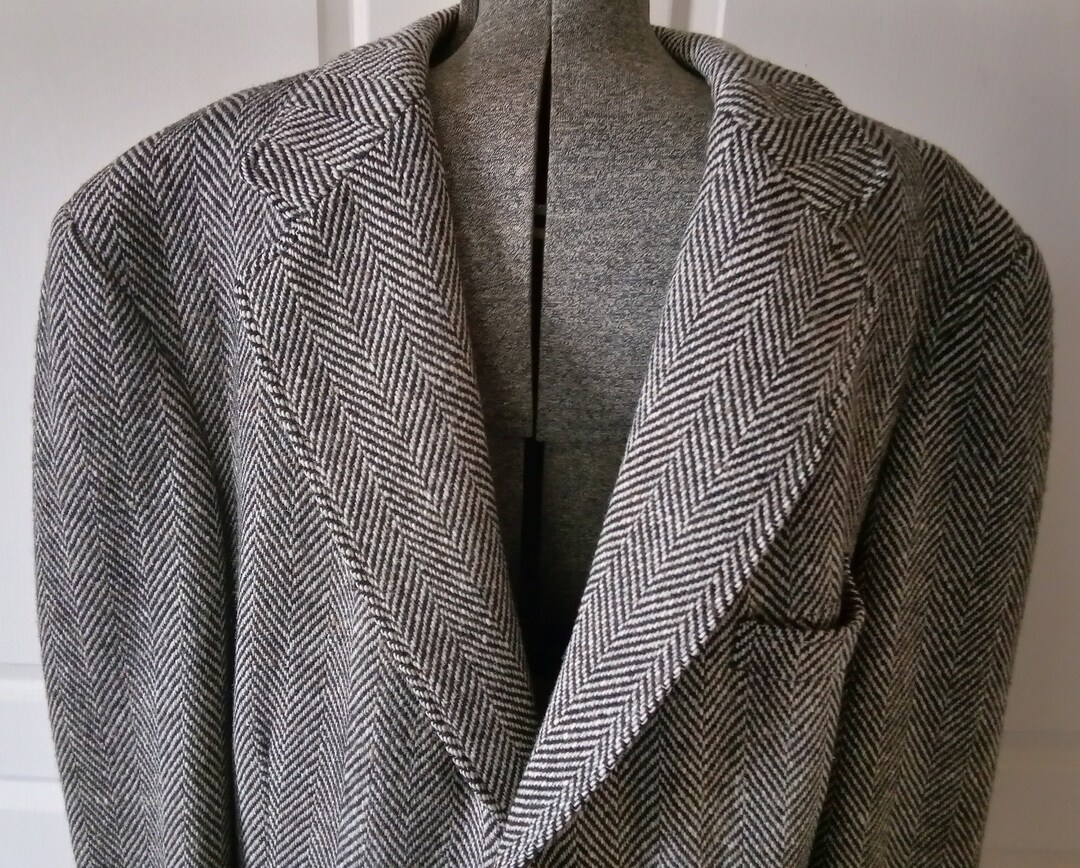 WOW 80s Bespoke Overcoat XL Herringbone Tweed Wool Coat Otto Perl NYC ...