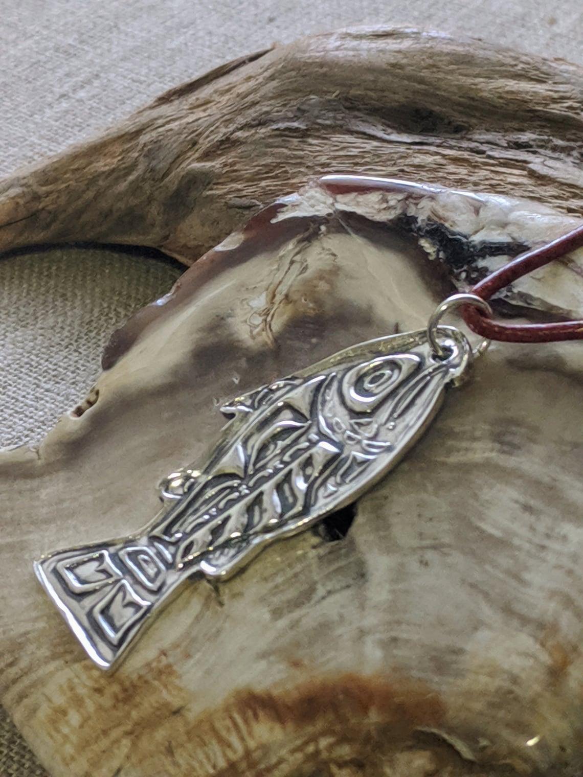 Tribal Salmon Fine Silver Pendant: Inuit Tlingit Necklace - Etsy