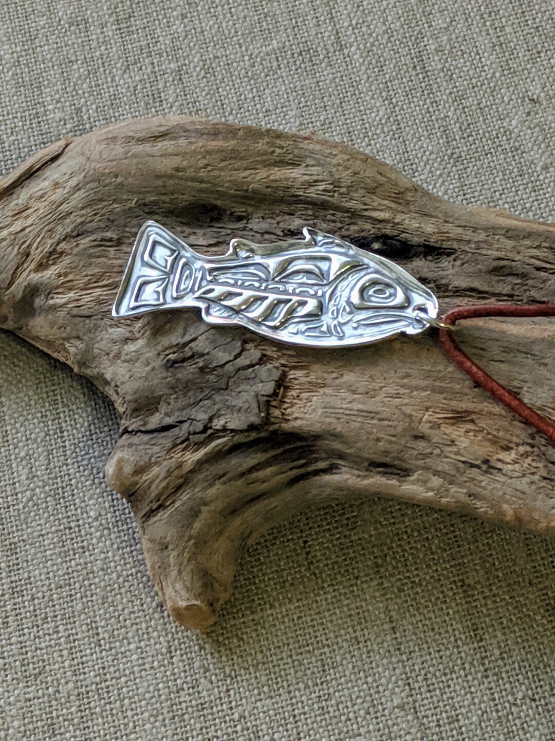 Tribal Salmon Fine Silver Pendant, Inuit Necklace, Salmon Necklace ...