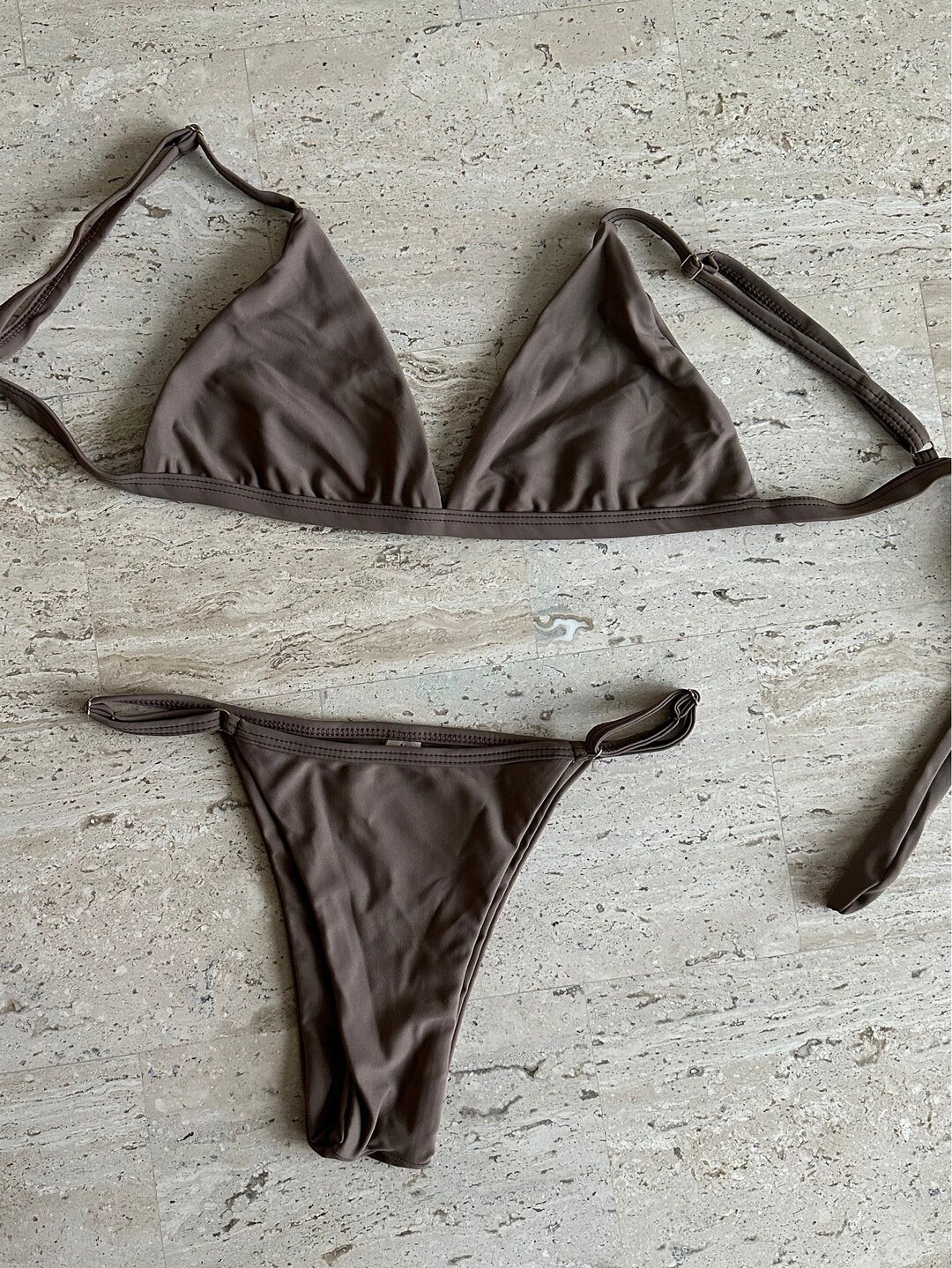 Brown Brazilian Bikini Set, Premium Fabric, Adjustable, Triangle Top ...