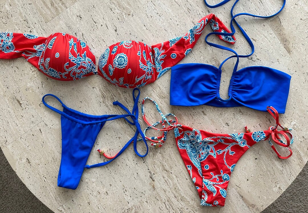 BUNDLE Brazilian Bikini Mix and Match, Red, Blue Cheeky Bottoms, Multi ...