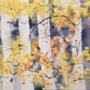 Set of Three Aspen Trees in Wind// Original Watercolor on Arches 140ib ...