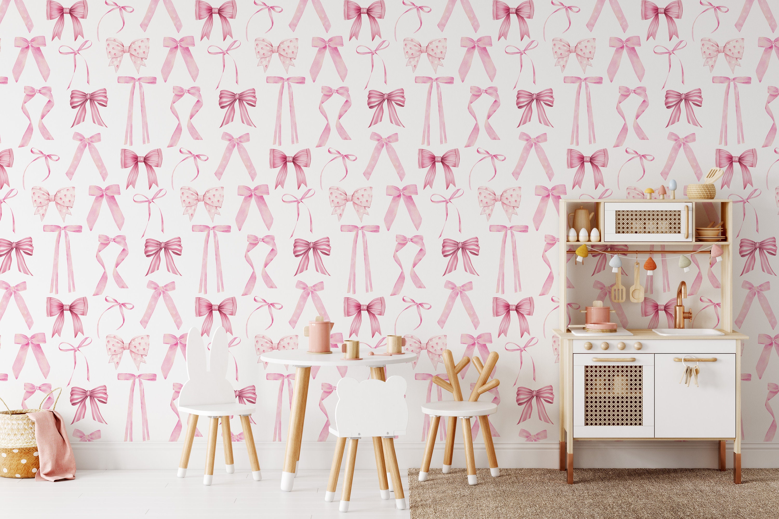 Pink Bows Peel and Stick Wallpaper: Coquette Removable Wall Decor - Etsy