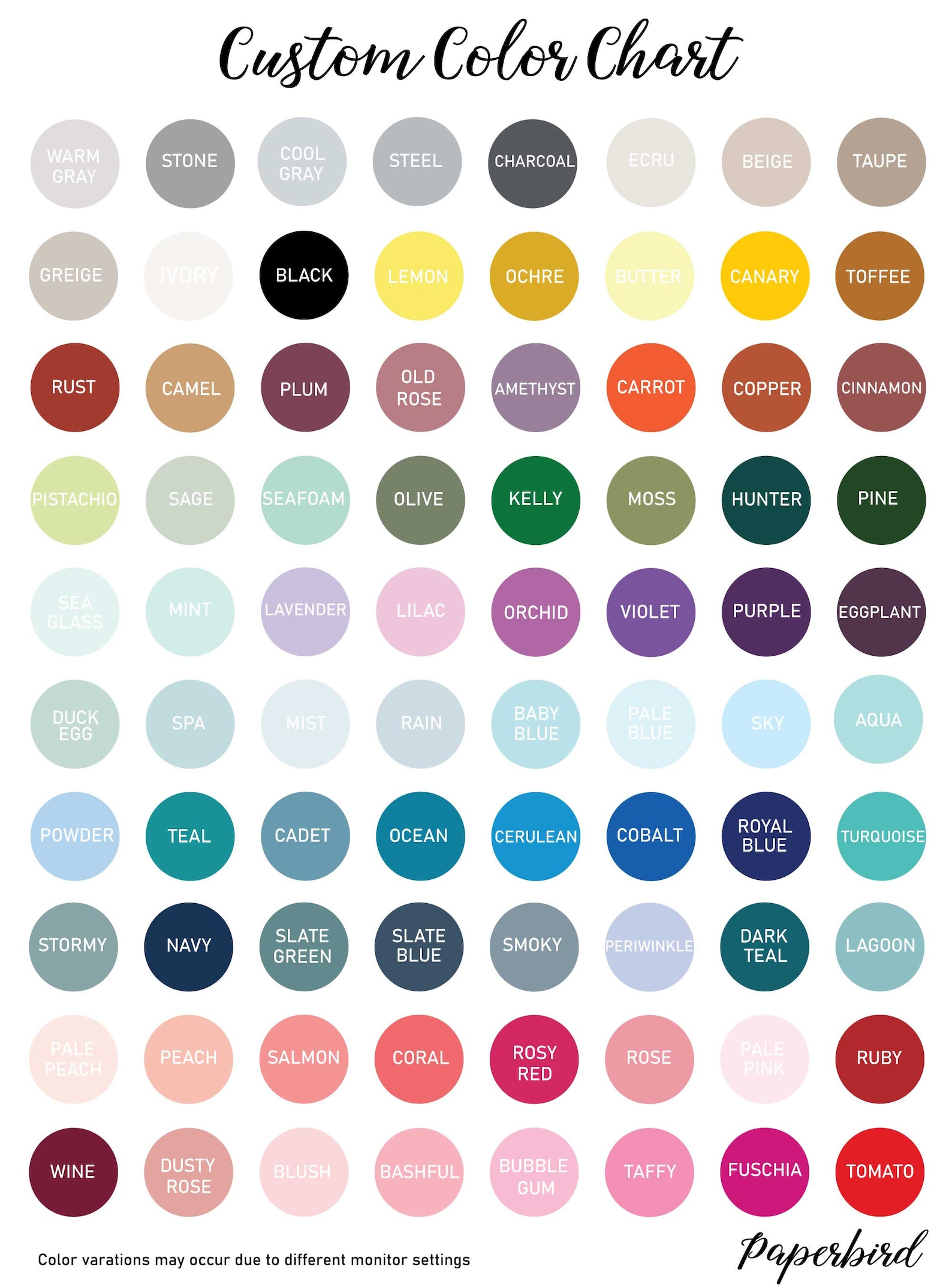 Wallpaper Color Chart Sample: Custom Colors (8.5"x11") - Etsy