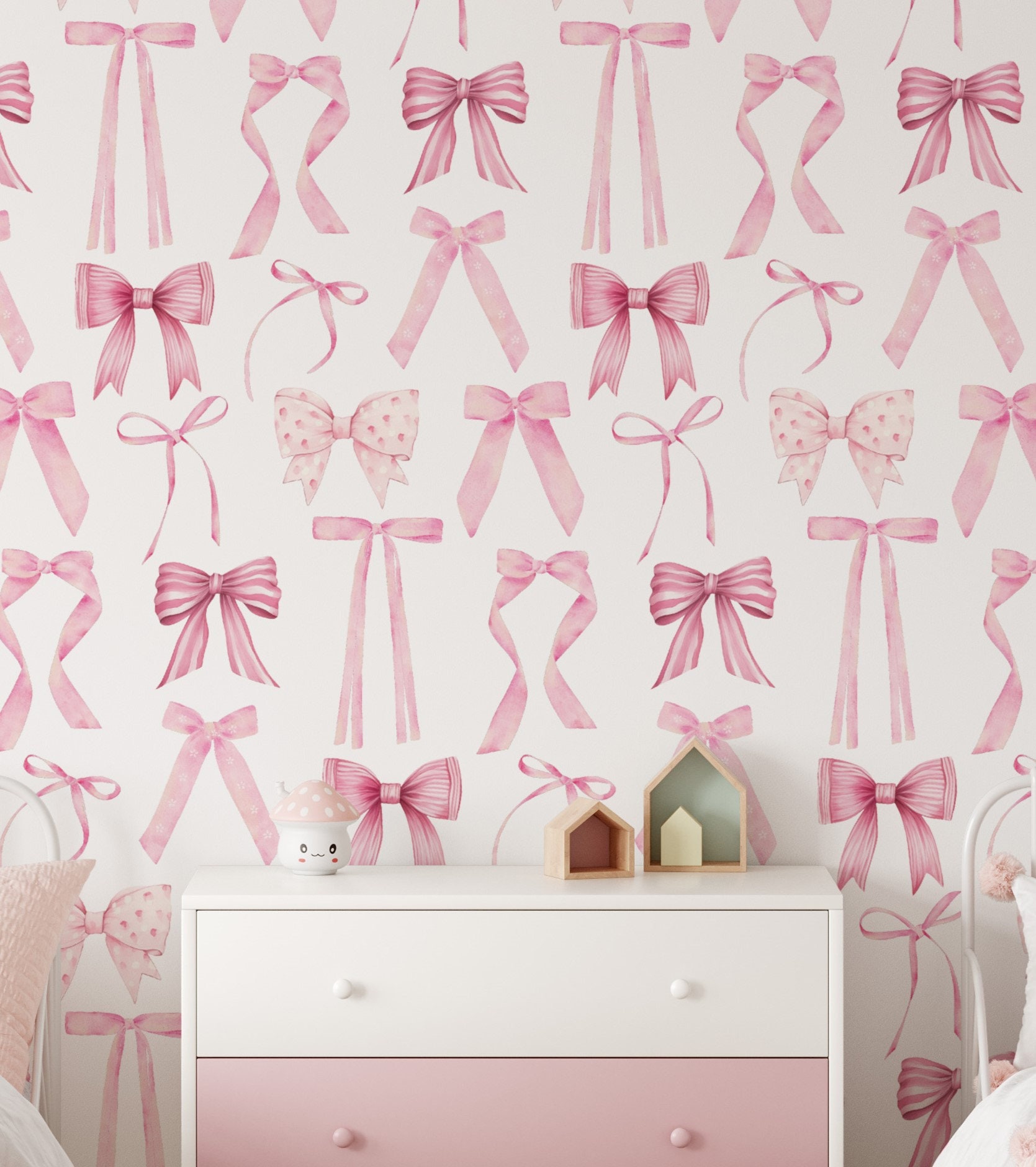 Pink Bows Peel and Stick Wallpaper: Coquette Removable Wall Decor - Etsy