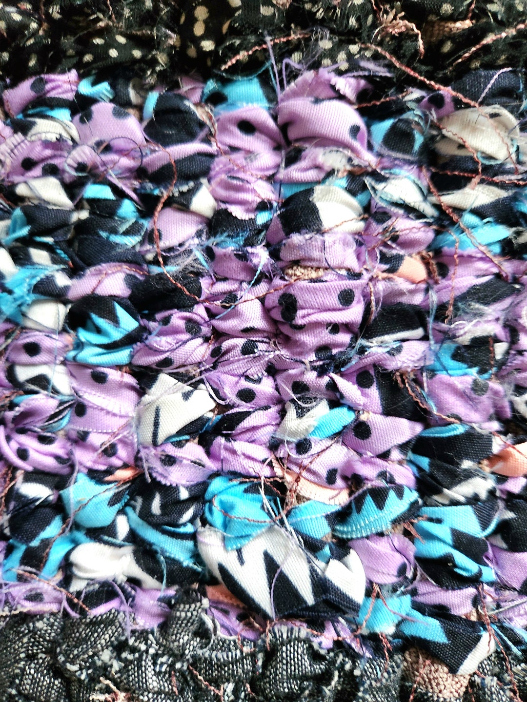 Purple, Black and White, Rag Rug, Thick, Variety of Fabrics, Comfy on ...